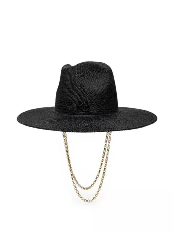 Ruslan Baginskiy Double-chain-strap Straw Fedora Hat