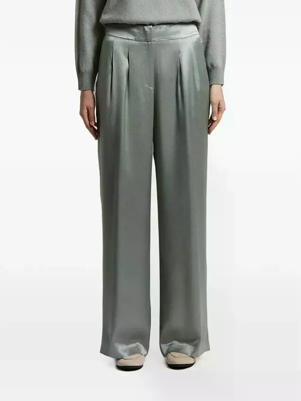 Peserico Pleat-detail Satin-finish Trousers - Green