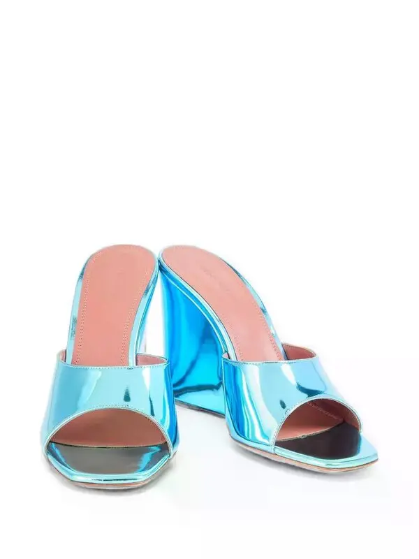 Amina Muaddi Lupita Mirrored-leather Wedge Mules - Blue