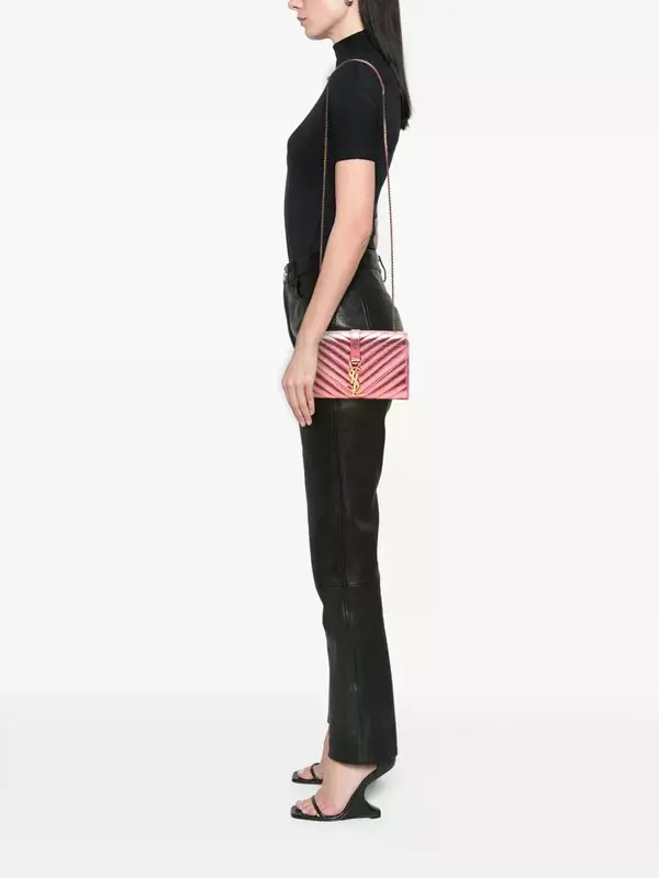 Saint Laurent Small Chevron Metallic Calfskin Monogram Envelope Bag Crossbody