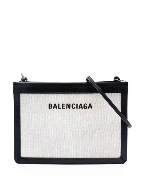 Balenciaga 2019 Canvas Navy Pochette M Crossbody Bag - Black