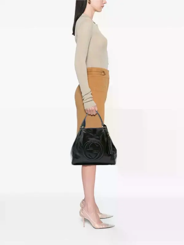 Gucci Patent Leather Soho Cellarius Tote Bag - Blue