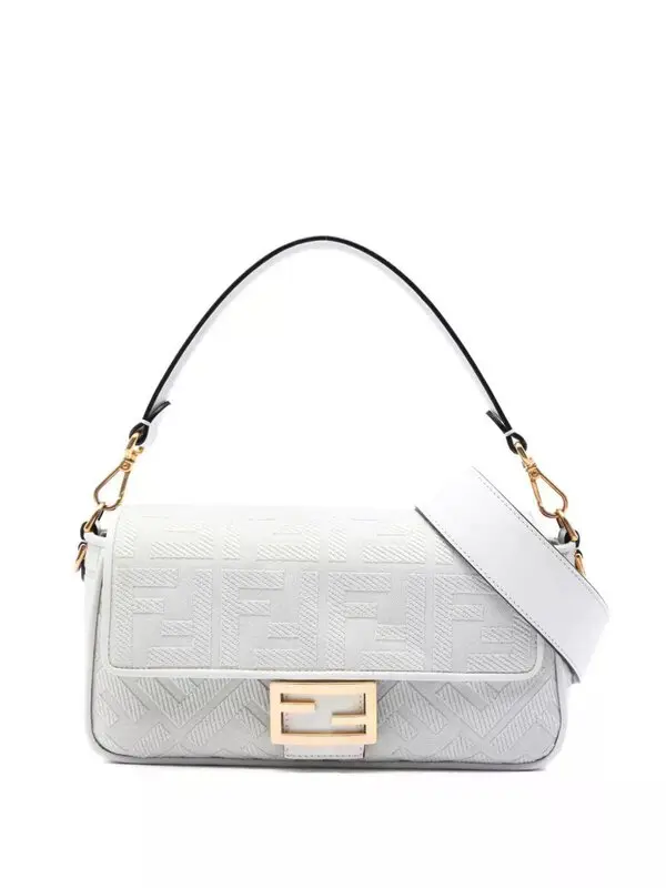 Fendi 2010-2026 Zucca Embroidered Canvas Baguette Satchel - White