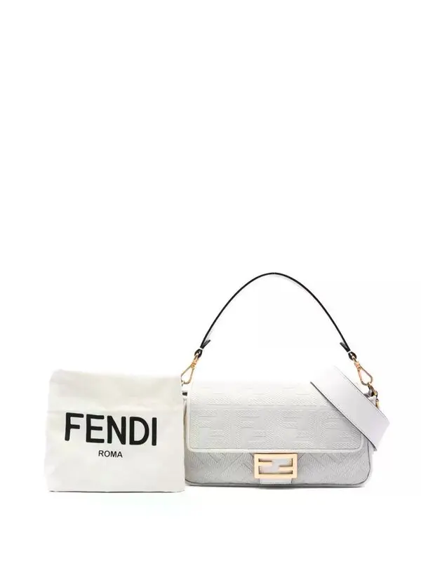 Fendi Zucca Embroidered Canvas Baguette Satchel