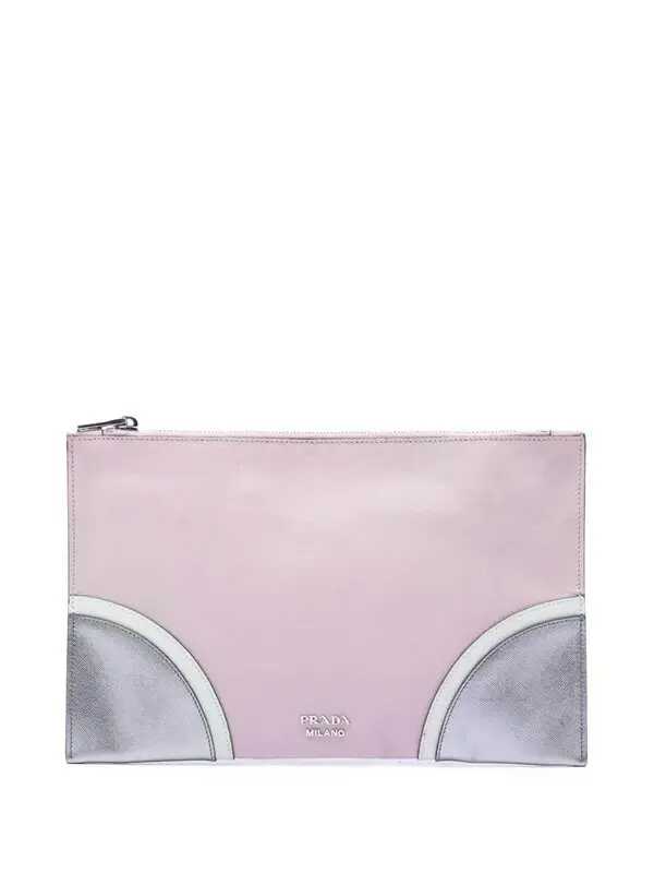 Prada 2013-2026 Tricolor Saffiano Clutch Bag - Pink