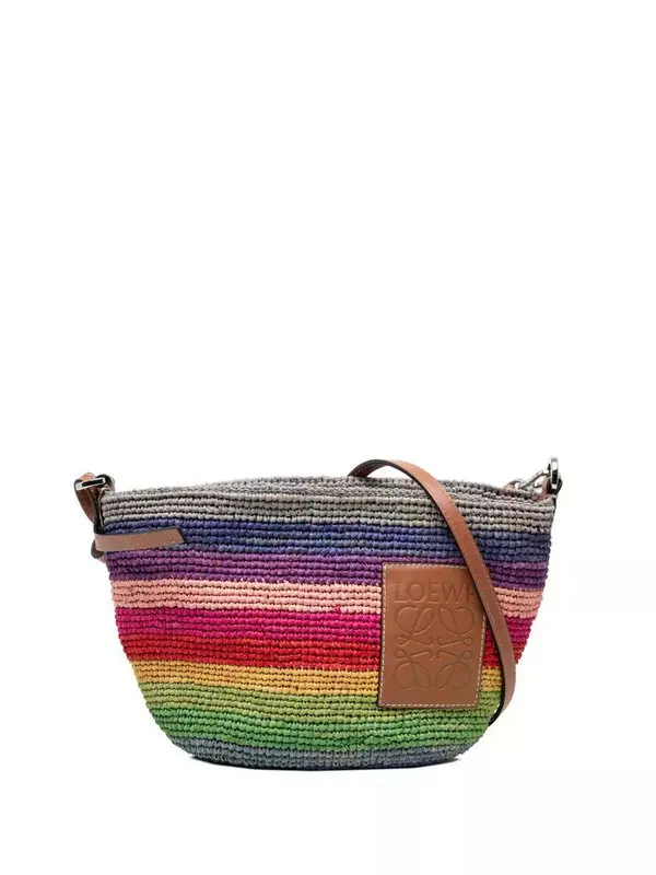 Loewe 2019 Paulas Ibiza Anagram Raffia Rainbow Pochette Crossbody Bag - Multicolour