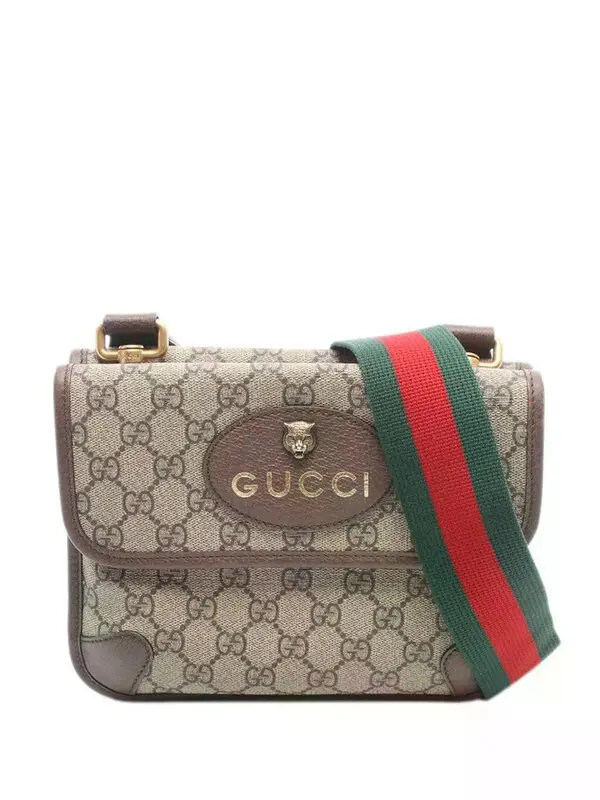 Gucci Gg Supreme Web Neo Vintage Double Flap Messenger Bag - Neutrals