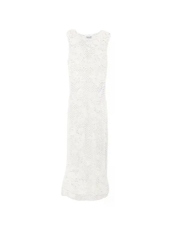 GANNI Floral-appliqué Maxi Dress - White