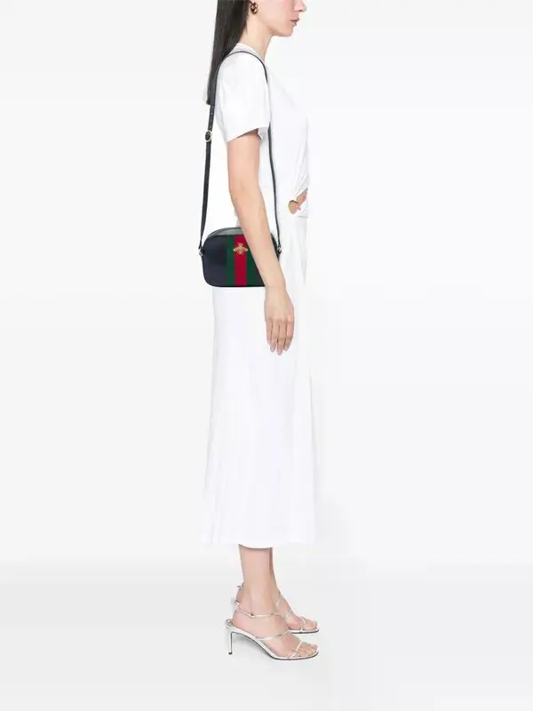 Gucci Calfskin Web Bee Camera Crossbody Bag