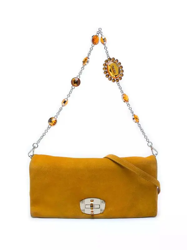 Miu Miu 2010-2026 Suede Crystal Chain Satchel - Yellow