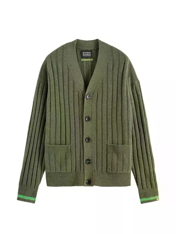 Scotch & Soda Ribbed-knit Patch-pocket Cardigan