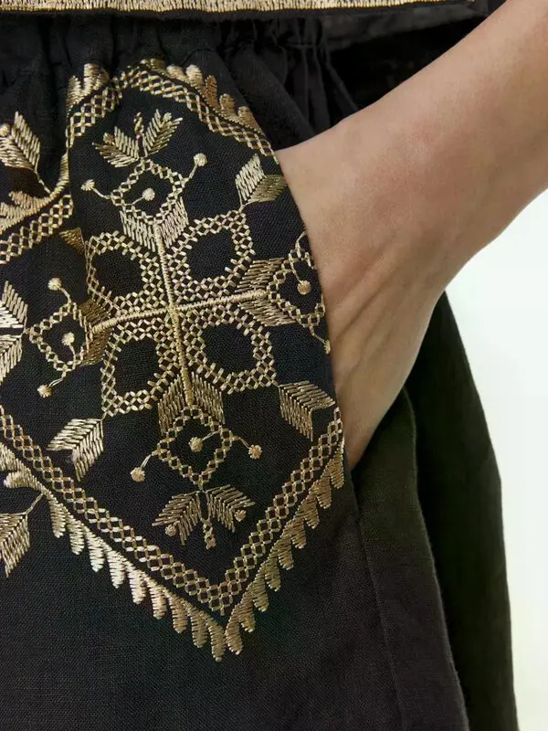 Greek Archaic Kori Embroidered Drawstring Shorts