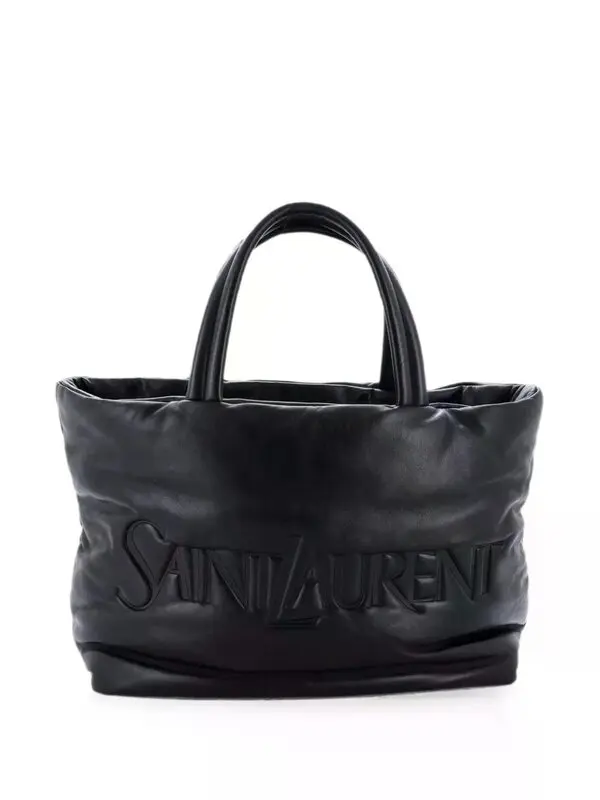 Saint Laurent Debossed Logo Padded Leather Tote Bag - Black