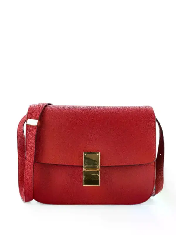 Celine Classic Box Bag Grainy Leather Medium Crossbody Bag - Red