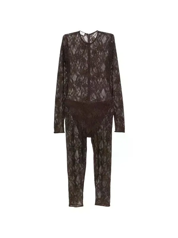 Andamane Sheila Lace-pattern Long-sleeve Jumpsuit - Brown