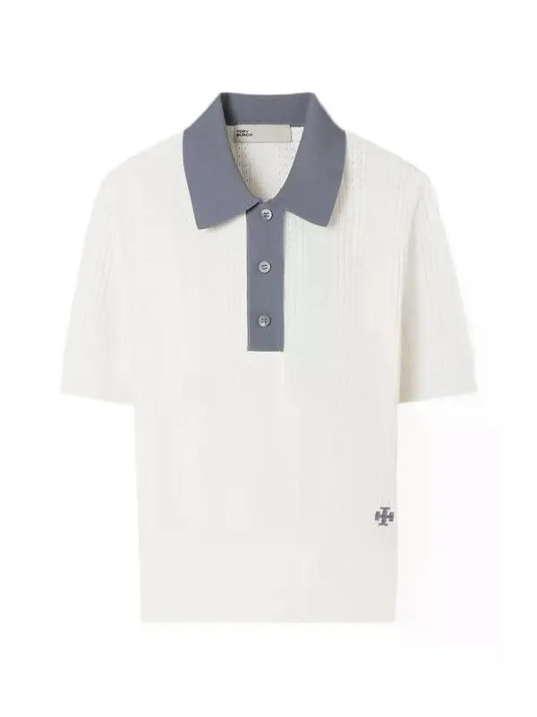Tory Burch Pointelle Knit Polo Top - White