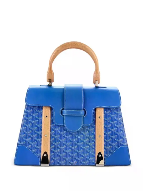 Goyard Saigon Top Handle Bag In Coated Canvas And Leather - Blue