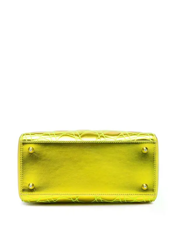 Dior Medium Metallic Lambskin Cannage Lady Satchel - Yellow