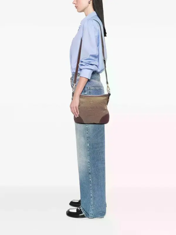 Prada Canvas Crossbody Bag With Leather Trim