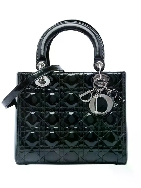 Dior 2010 Medium Patent Cannage Lady Satchel - Black