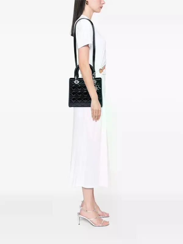 Dior Medium Patent Cannage Lady Satchel - Black