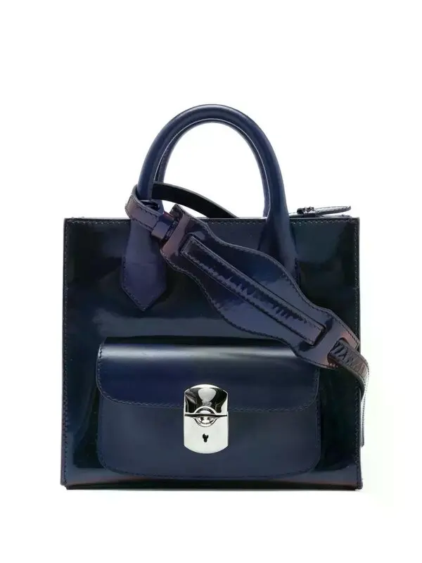 Balenciaga 2015 Mini Patent Padlock All Afternoon Satchel - Blue