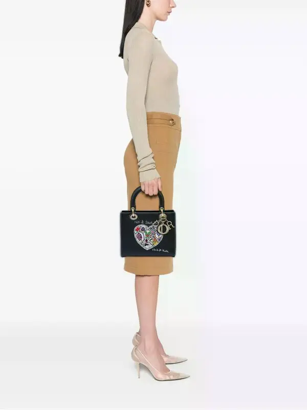 Dior Niki De Saint Phalle Heart Calfskin Lady Satchel - Black