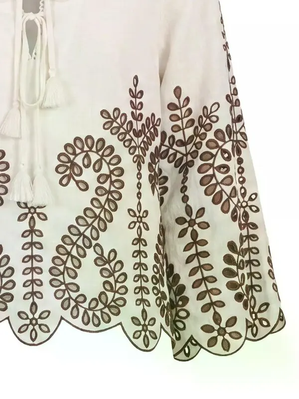 CHRISTY LYNN Embroidered Blouse With Scallop Hem - Neutrals