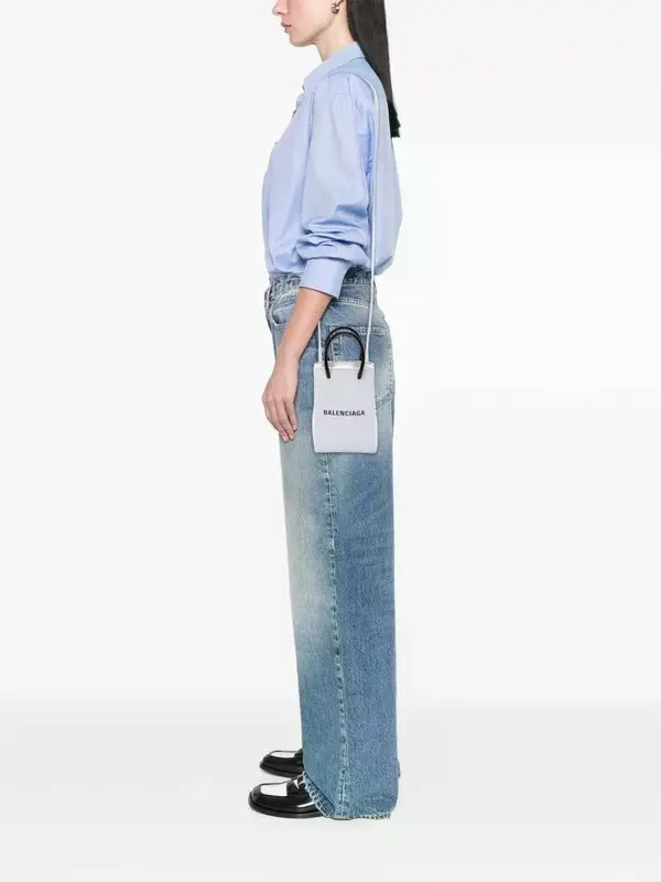 Balenciaga 2020 Mini Calfskin Logo Shopping Phone Holder Satchel - White