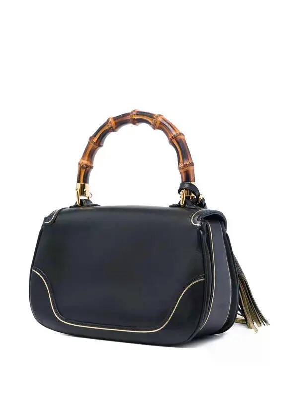 Gucci 2016-2026 Medium Calfskin New Bamboo Top Handle Bag Satchel - Black