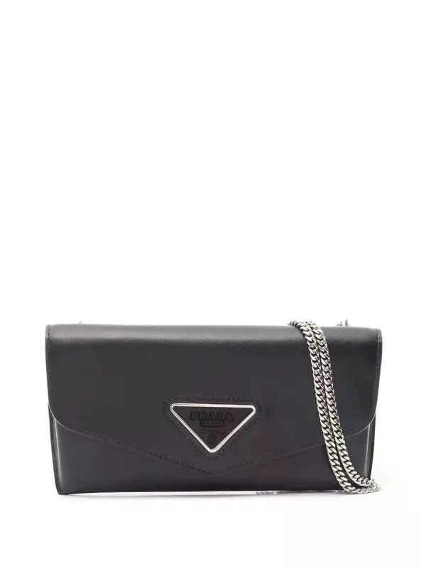 Prada 2013-2026 Mini Leather Triangle Chain Crossbody Bag - Black