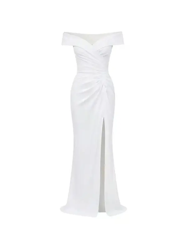 RHEA COSTA Athena Draped Crepe Gown