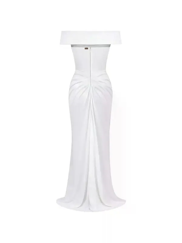 RHEA COSTA Athena Draped Crepe Gown