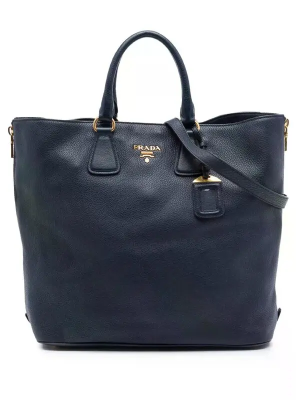 Prada 2010-2026 Vitello Daino Side Zip Open Convertible Tote Satchel - Blue