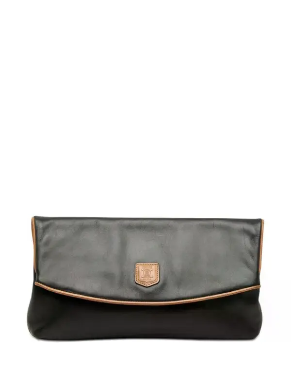 Celine 2005 Leather Triomphe Foldover Clutch Bag - Black