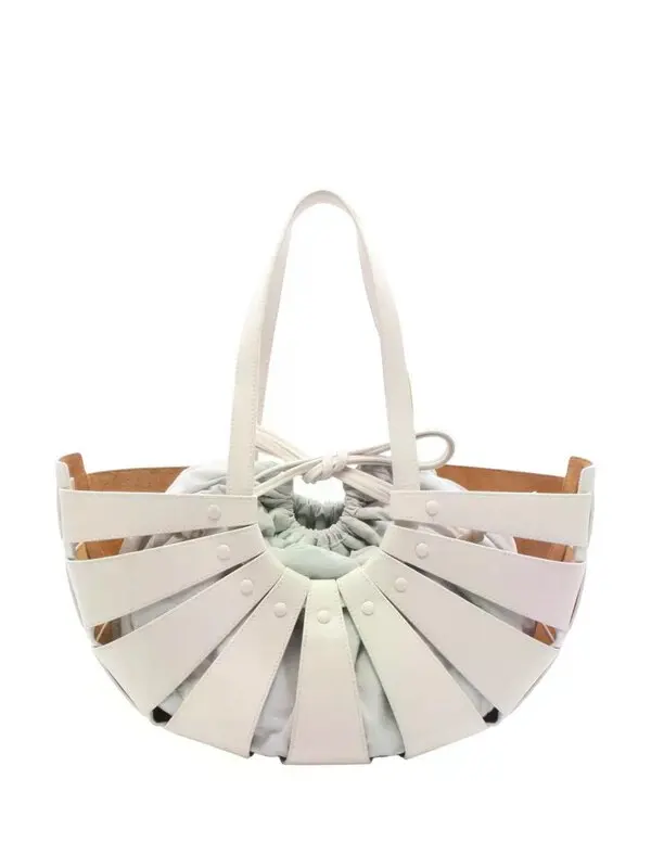 Bottega Veneta 2021-2022 Medium Calfskin Shell Bag Satchel - White