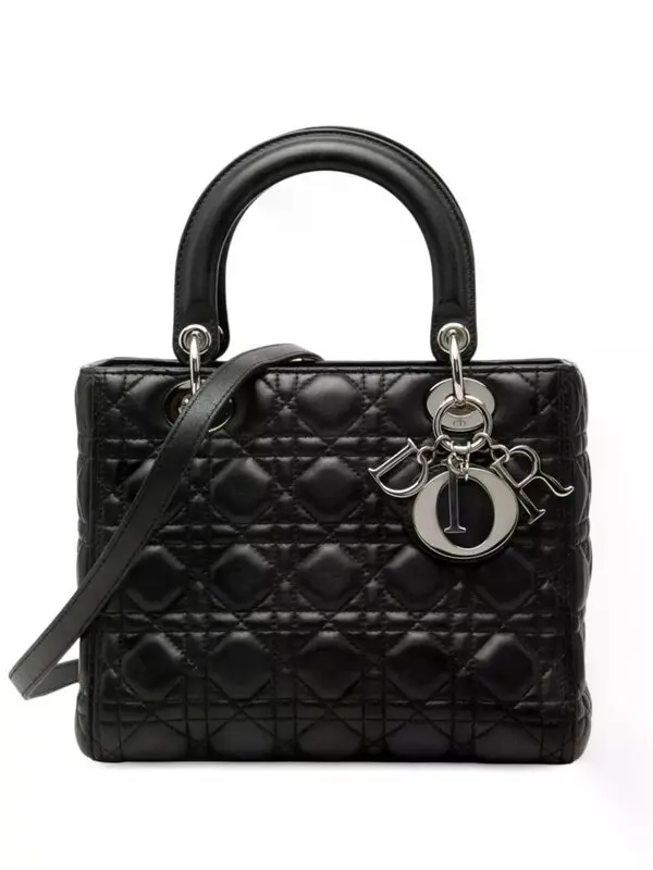 Dior 2015 Medium Lambskin Cannage Lady Satchel - Black