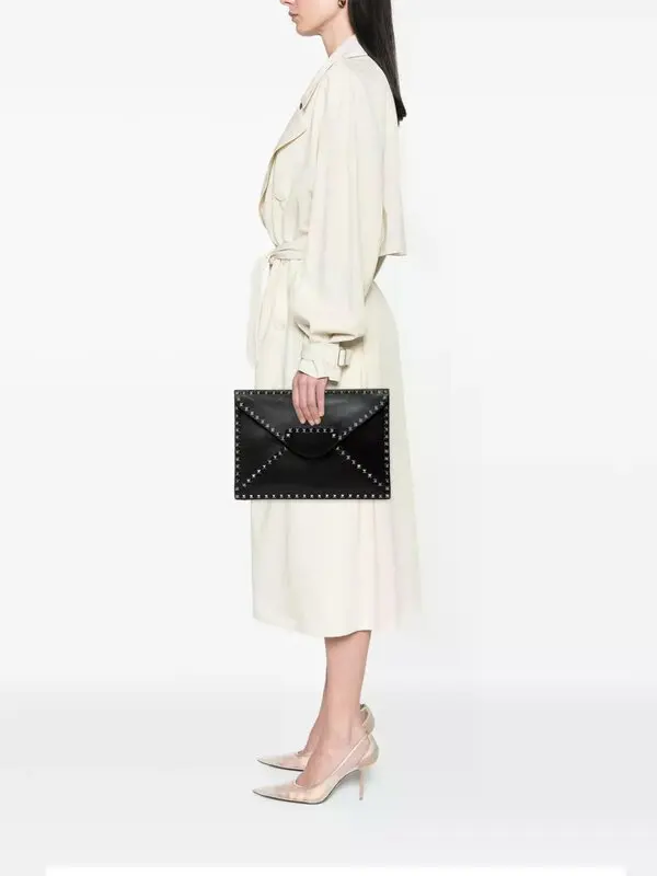 Valentino Garavani 2000-2017 Leather Rockstud Untitled Envelope Clutch Bag - Black