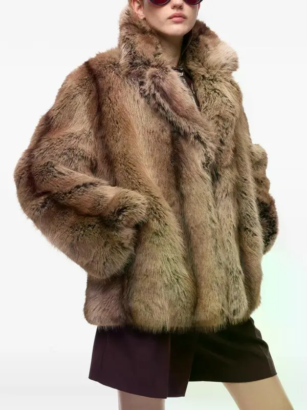 Pinko Faux-fur Notch-lapels Coat - Brown