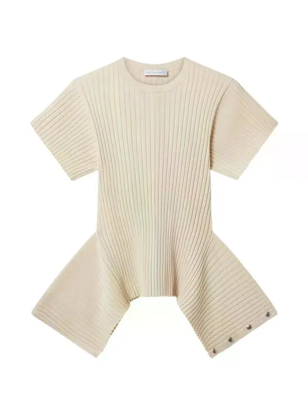 Stella McCartney Ribbed-knit Peplum Top - Neutrals