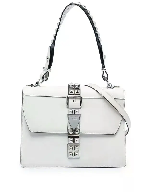 Prada 2010-2026 City Calf And Saffiano Studded Elektra Satchel - White