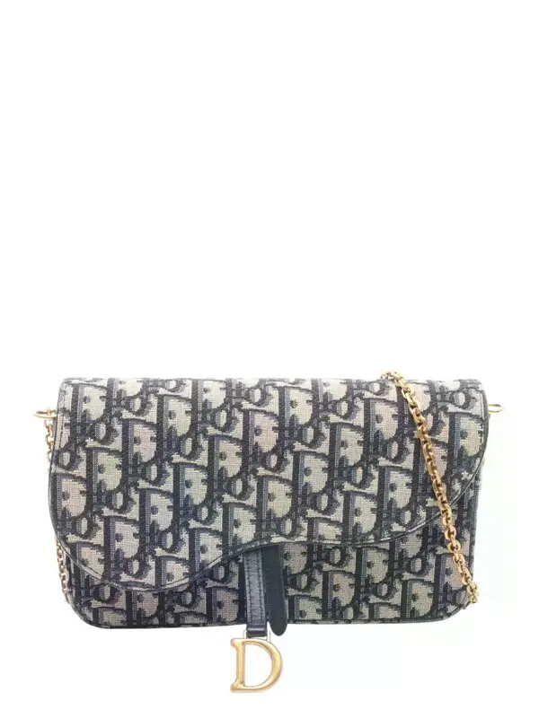 Dior 2000-2026 Oblique Canvas Saddle Pouch Wallet On Chain Crossbody Bag - Blue