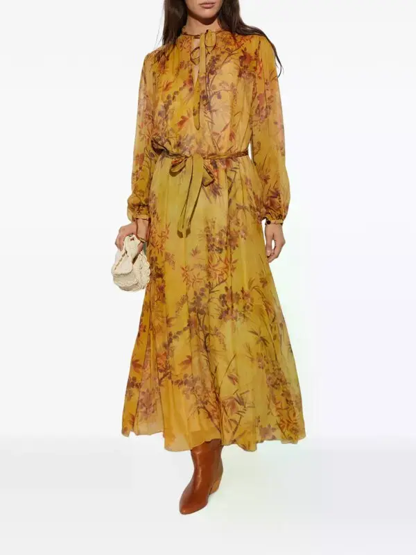 FORTE_FORTE Botanical Motif Tie-neck Maxi Dress