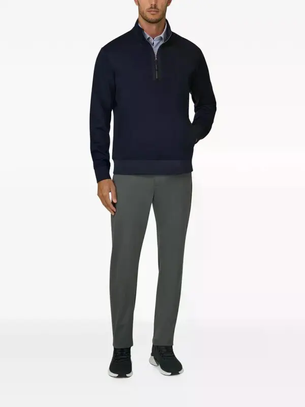 Boggi Milano Quarter-zip Sweatshirt In Wool Blend Wooltech - Blue