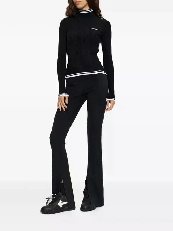 Off-White Ribbed Turtleneck Top - Black