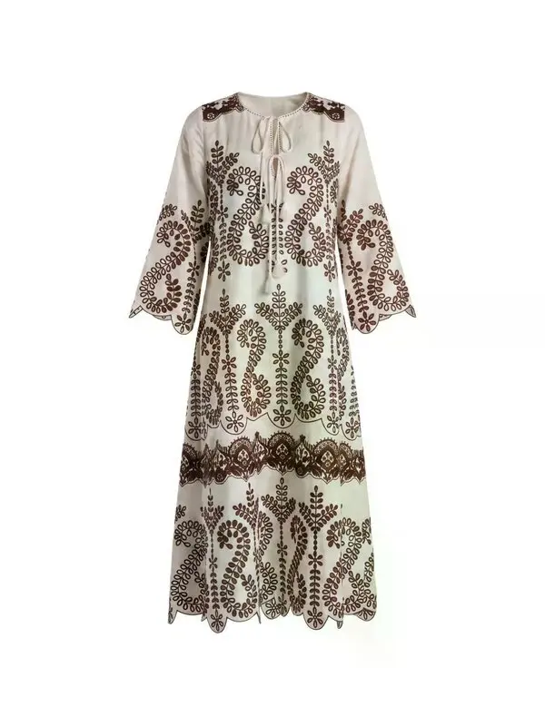 CHRISTY LYNN Norah Embroidered Midi Dress - Neutrals
