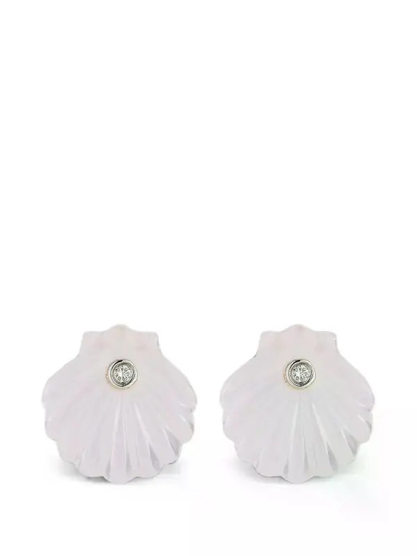 Mateo Venus Carved Shell Diamonds Earrings - Gold