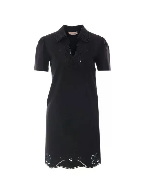 TWINSET Embroidered-detail V-neck Mini Dress - Black