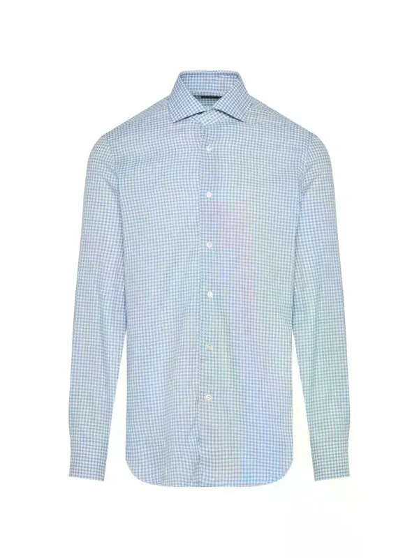 BARBA NAPOLI Gingham-check Long-sleeve Shirt - Blue