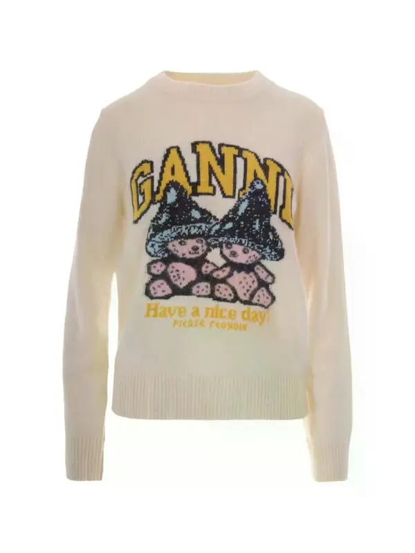 GANNI Graphic-intarsia Crew-neck Sweater - Neutrals